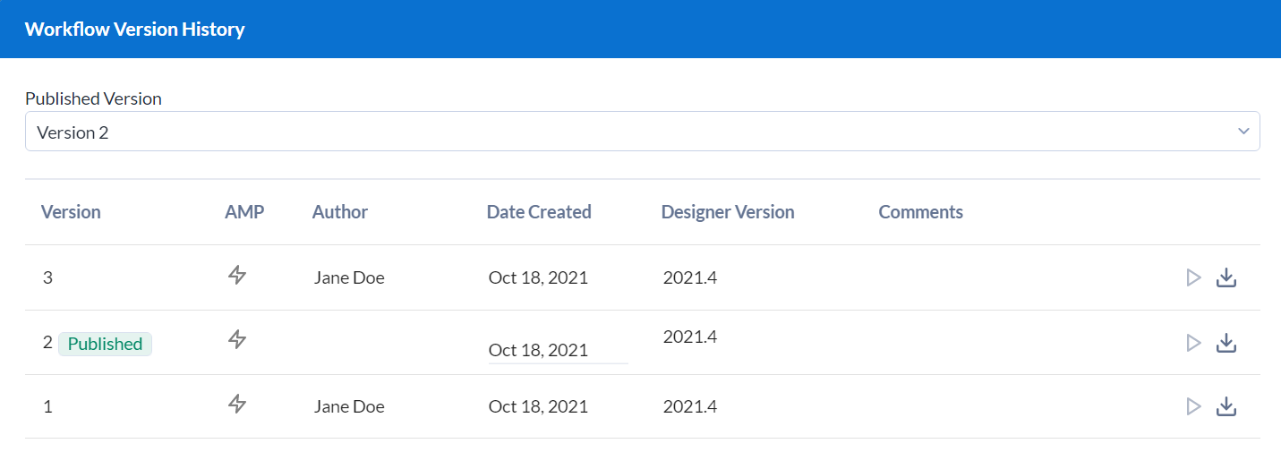 Workflow Version History